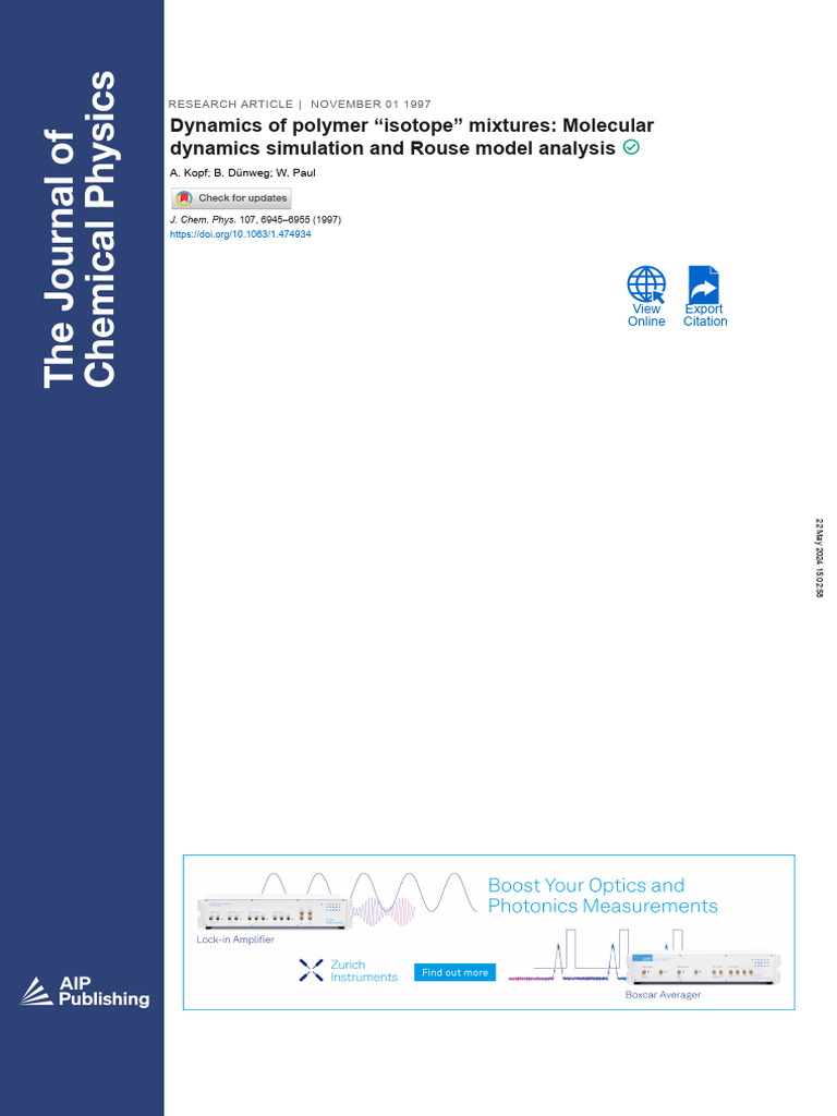 Dynamics of Polymer "Isotope" Mixtures: Molecular Dynamics Simulation ...