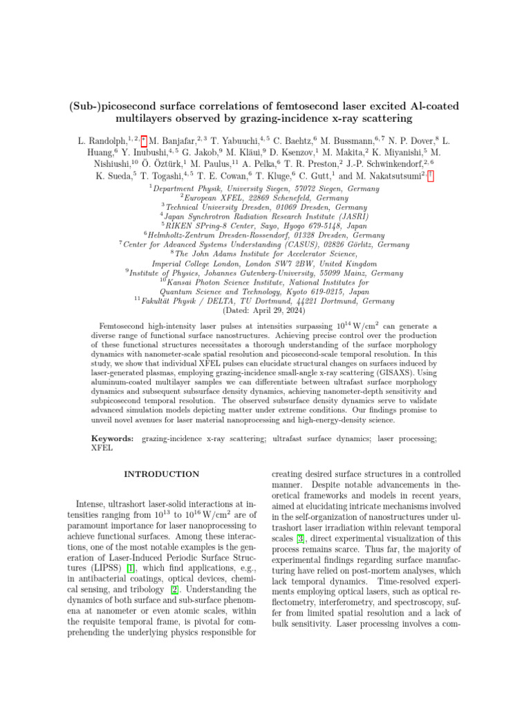 (Sub-) Picosecond Surface Correlations of Femtosecond Laser Excited Al ...