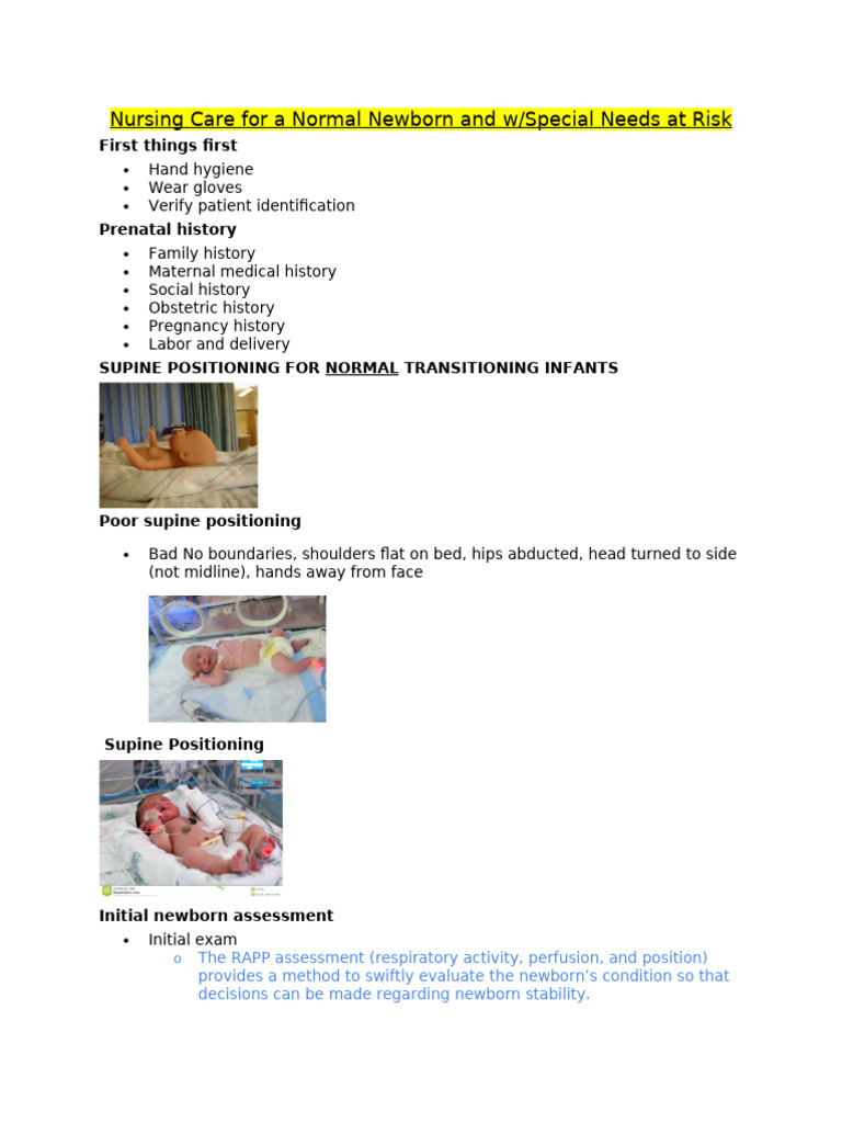 Nursing Care For A Normal Newborn and W Special Needs at Risk | PDF