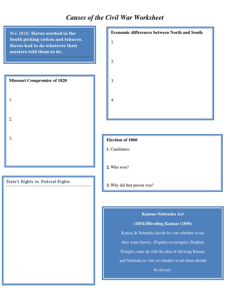 Causes of The Civil War Worksheet | PDF | Crimes Against Humanity ...
