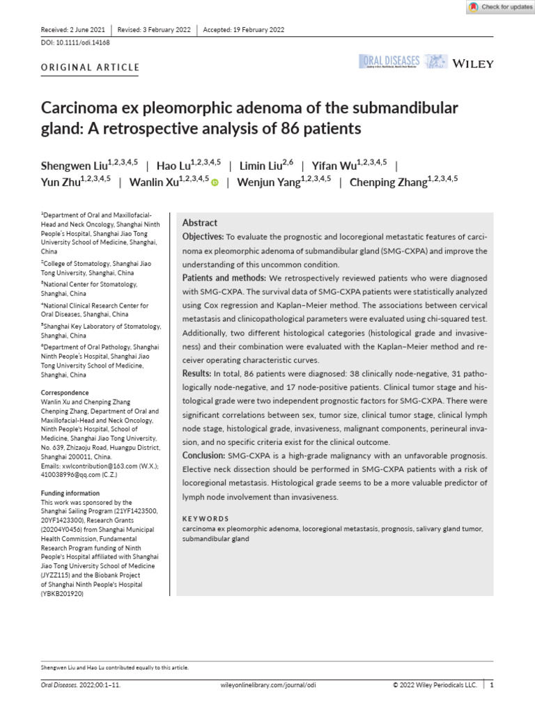 Carcinoma Ex Pleomorphic Adenoma of The Submandibular Gland | PDF