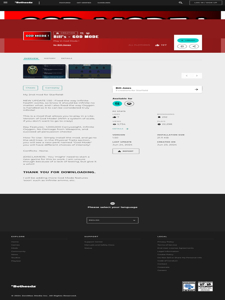 Starfield Creations - Bill's - GOD MODE | PDF | Software | Computing