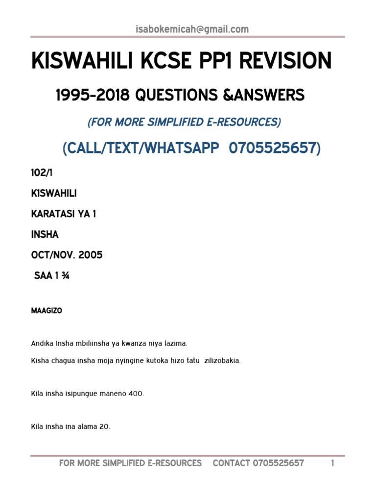 1588175578kcse Kiswahili Pp1 Revision | PDF