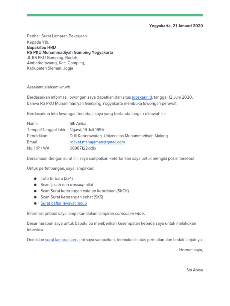 Contoh-Surat-Lamaran-Kerja-di-Rumah-Sakit-Perawat | PDF