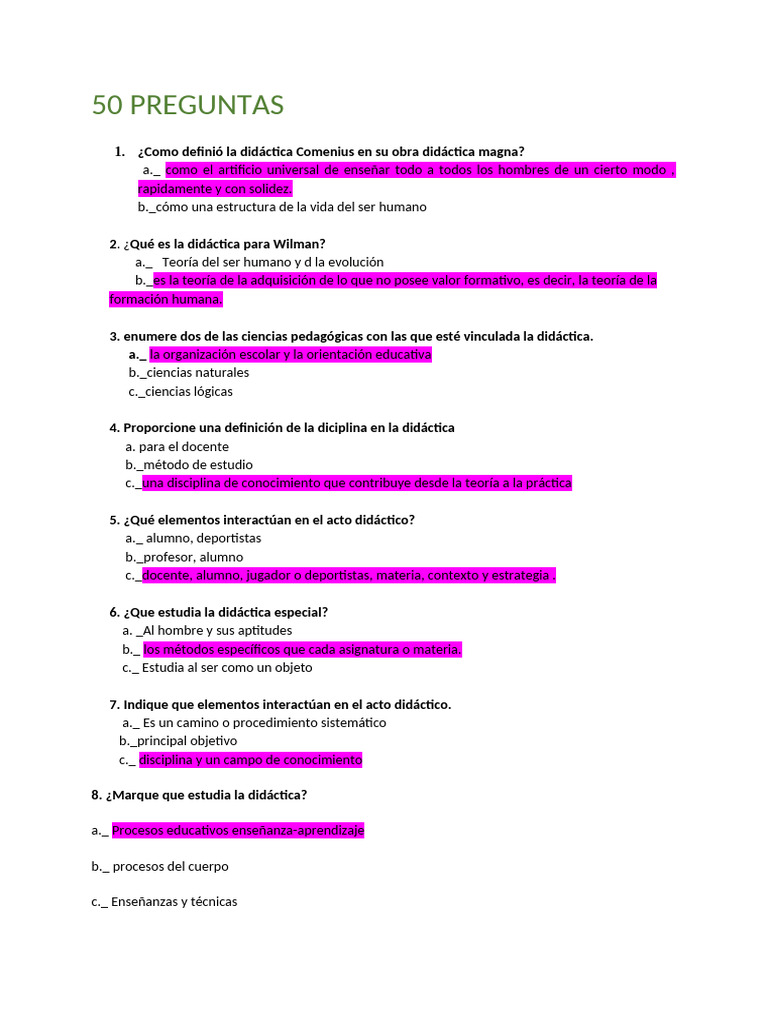 50 PREGUNTAS Didactica | PDF