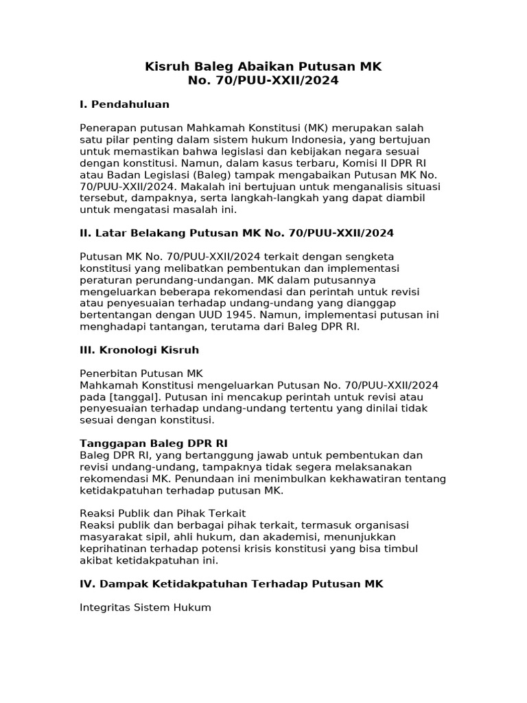 Kisruh Baleg Abaikan Putusan MK | PDF