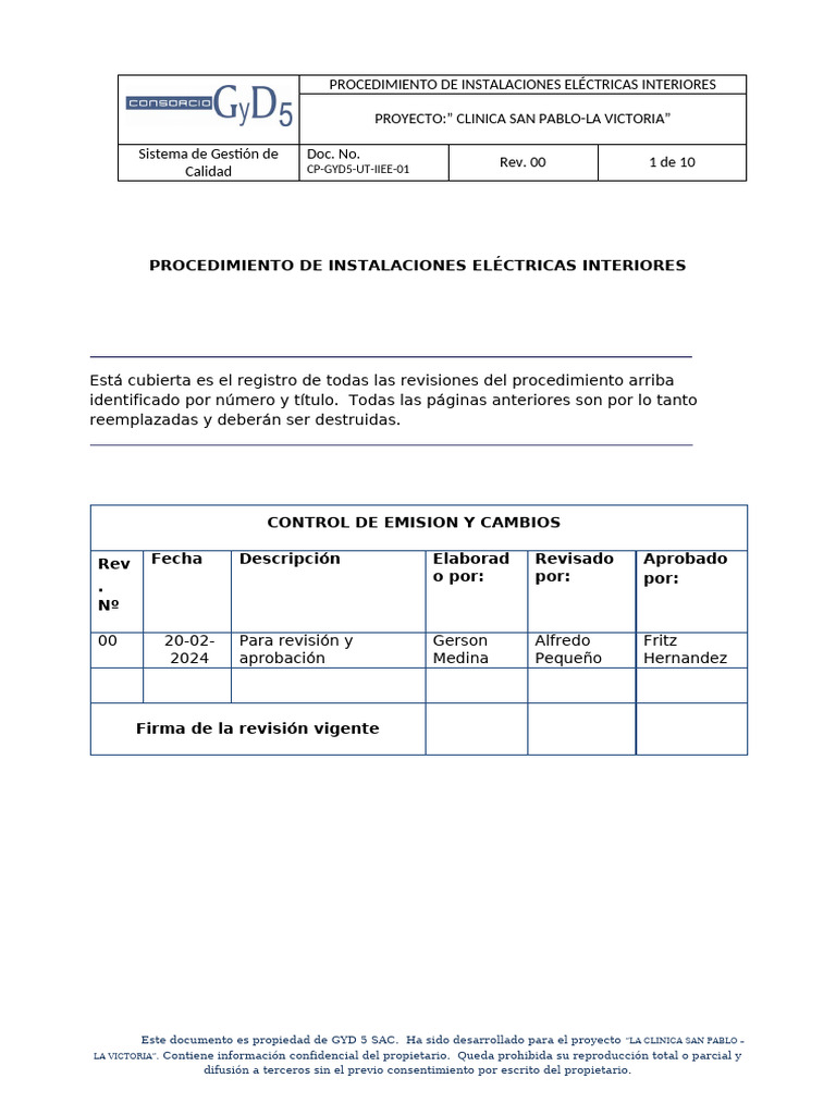 04.-Procedimiento de Instalaciones Electricas Interiores RV.01 | PDF | Cableado eléctrico ...