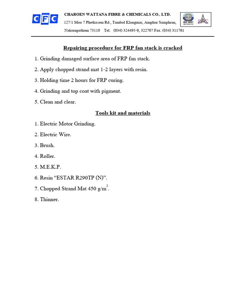 FRP Fan Stack Repair Procedure Guide | PDF | Computers