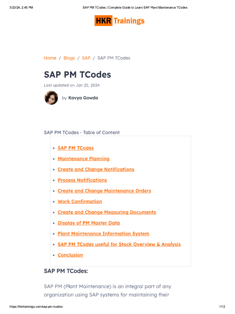 SAP PM TCodes - Complete Guide To Learn SAP Plant Maintenance TCodes | PDF