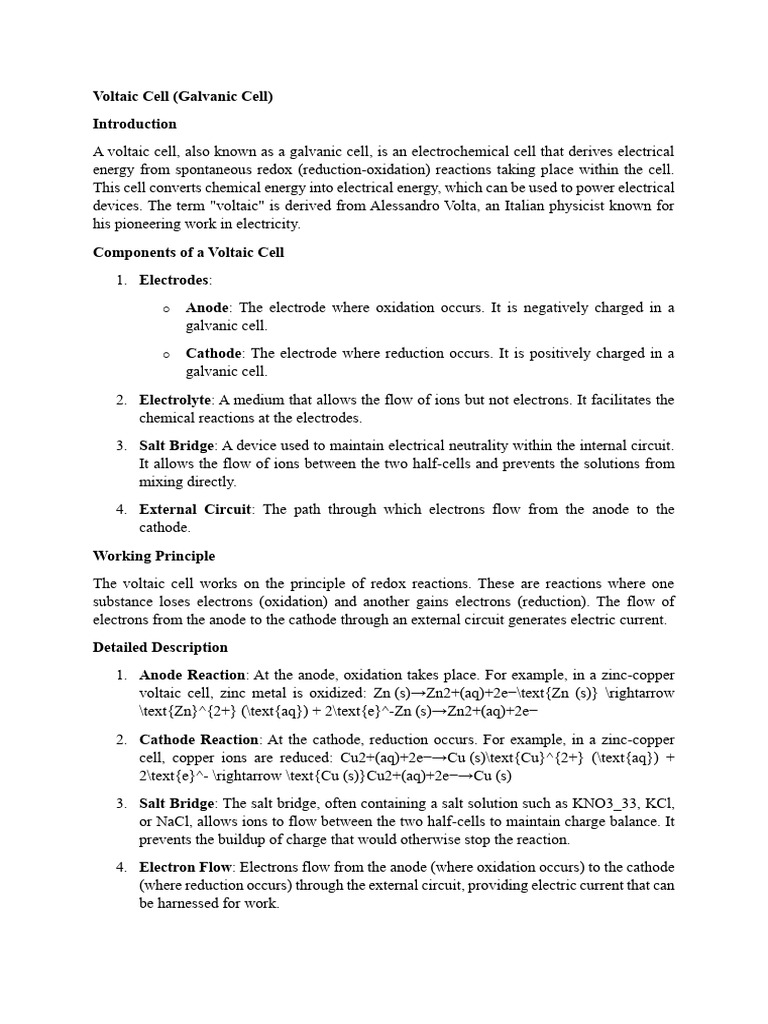 Voltaic Cell | PDF