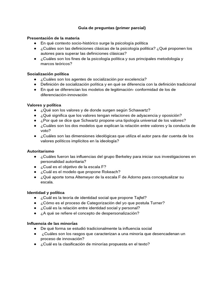 Guia de Preguntas (Primer Parcial) | PDF