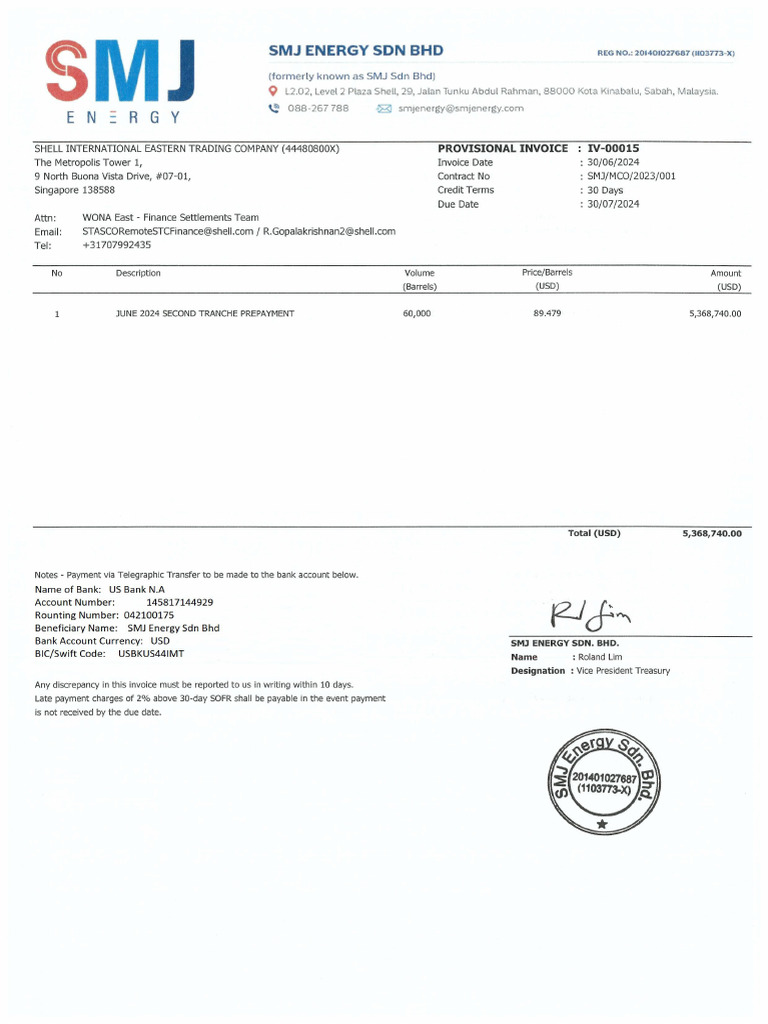 SMJ Energy Updated Provisional Invoice For June 2024 Crude Oil ...