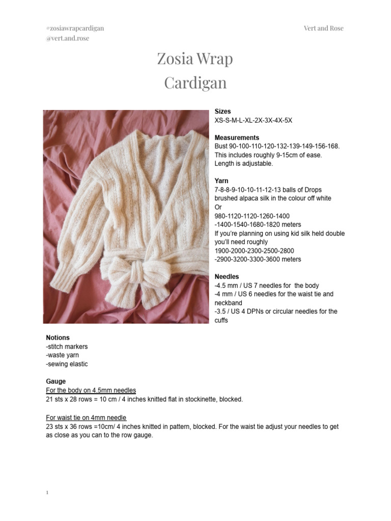 Zosia Wrap Cadigan Pattern | PDF