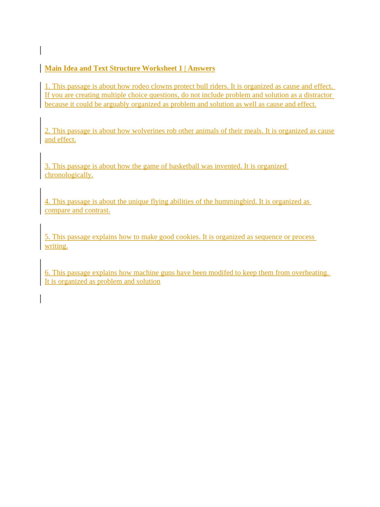 Main Idea and Text Structure Worksheet 1 Answers | PDF