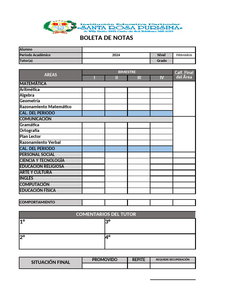 Formato de Boletas de Notas | PDF