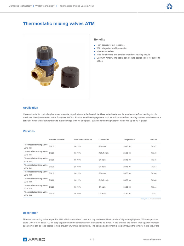 Thermostatic Mixing Valves ATM DB en | PDF