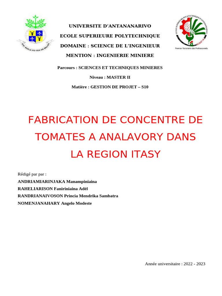 Examen GESTION DE PROJET Tomate | PDF | Tomate | Sciences et mathématiques