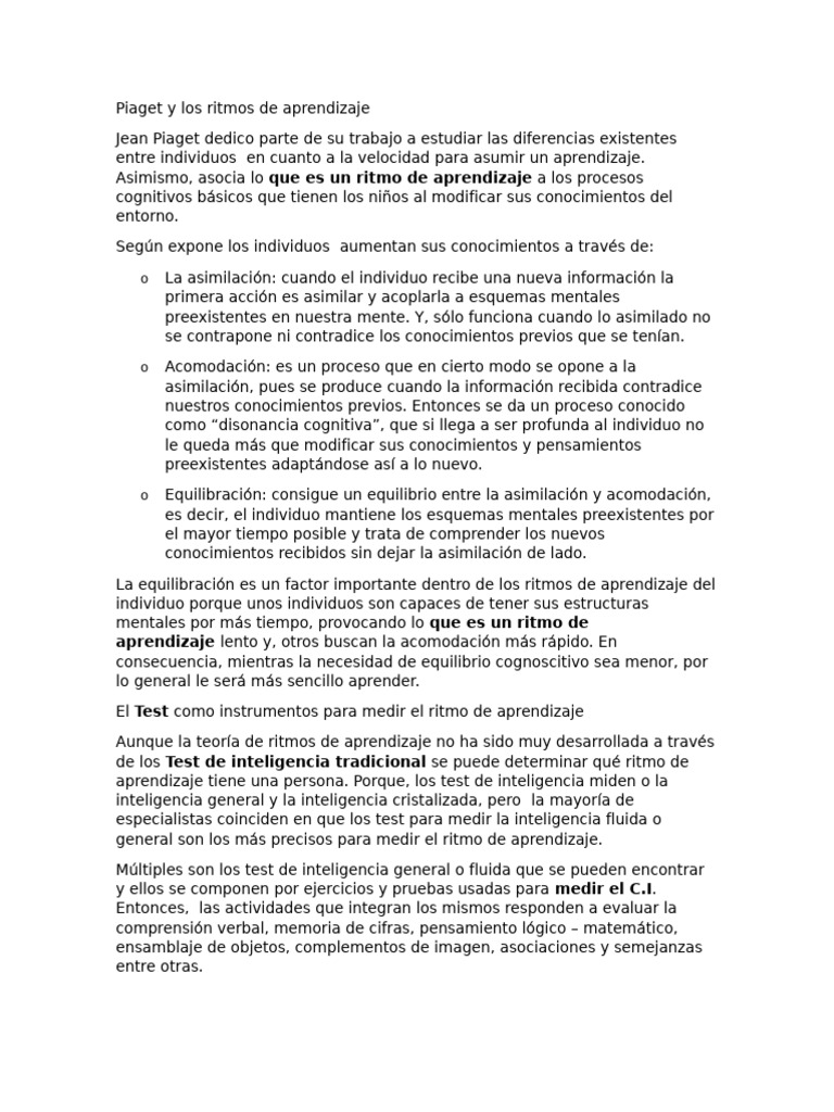Piaget y Los Ritmos de Aprendizaje | PDF