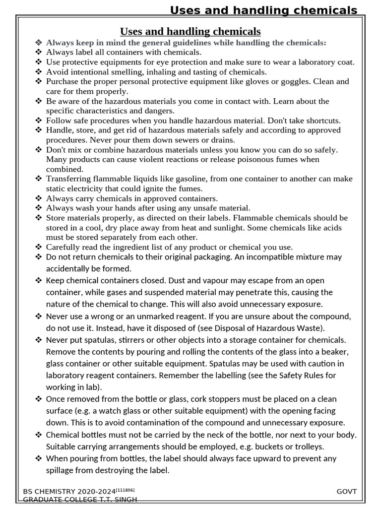 Uses and Handling Chemicals | PDF | Dangerous Goods | Laboratories