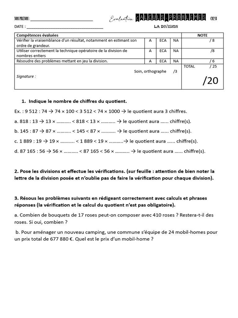 Éval Calcul Division | PDF