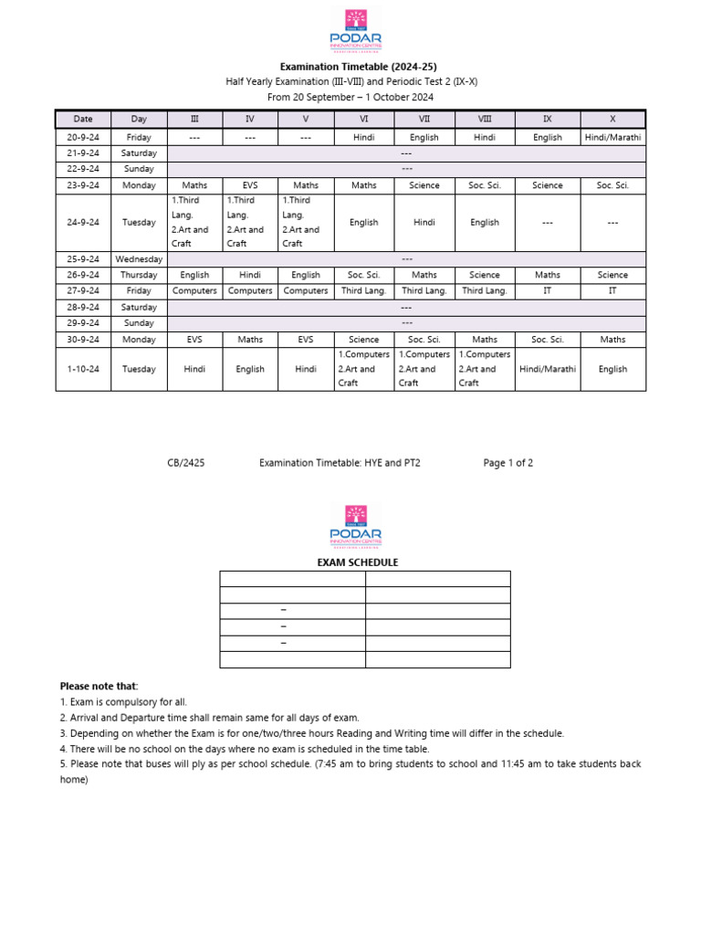 Cb III-x Timetable Hye-pt2!24!25 | PDF