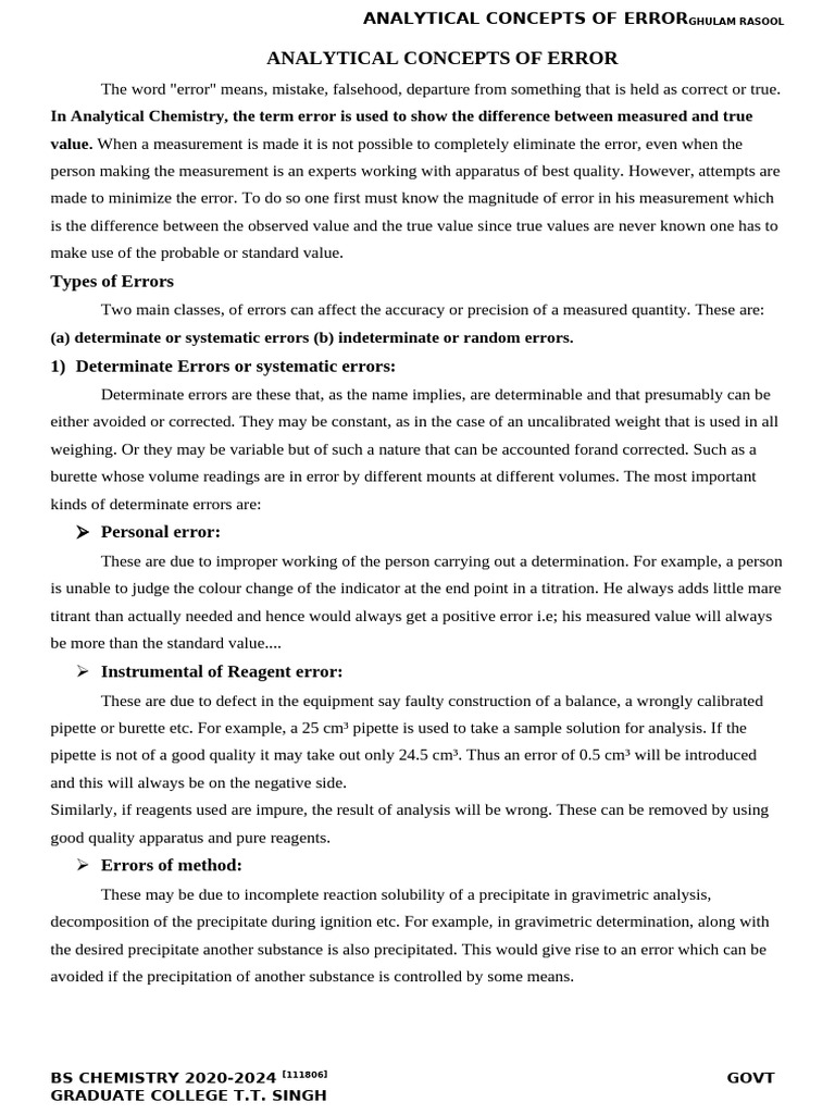 Understanding Analytical Errors in Chemistry | PDF | Titration ...