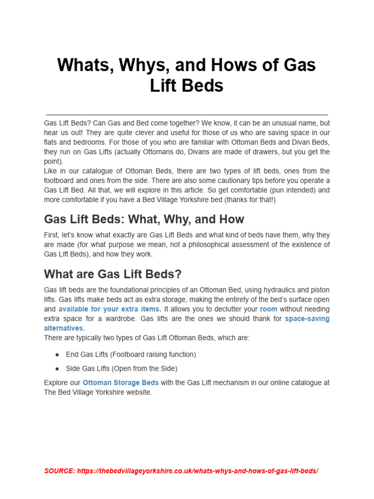 Whats, Whys, and Hows of Gas Lift Beds | PDF