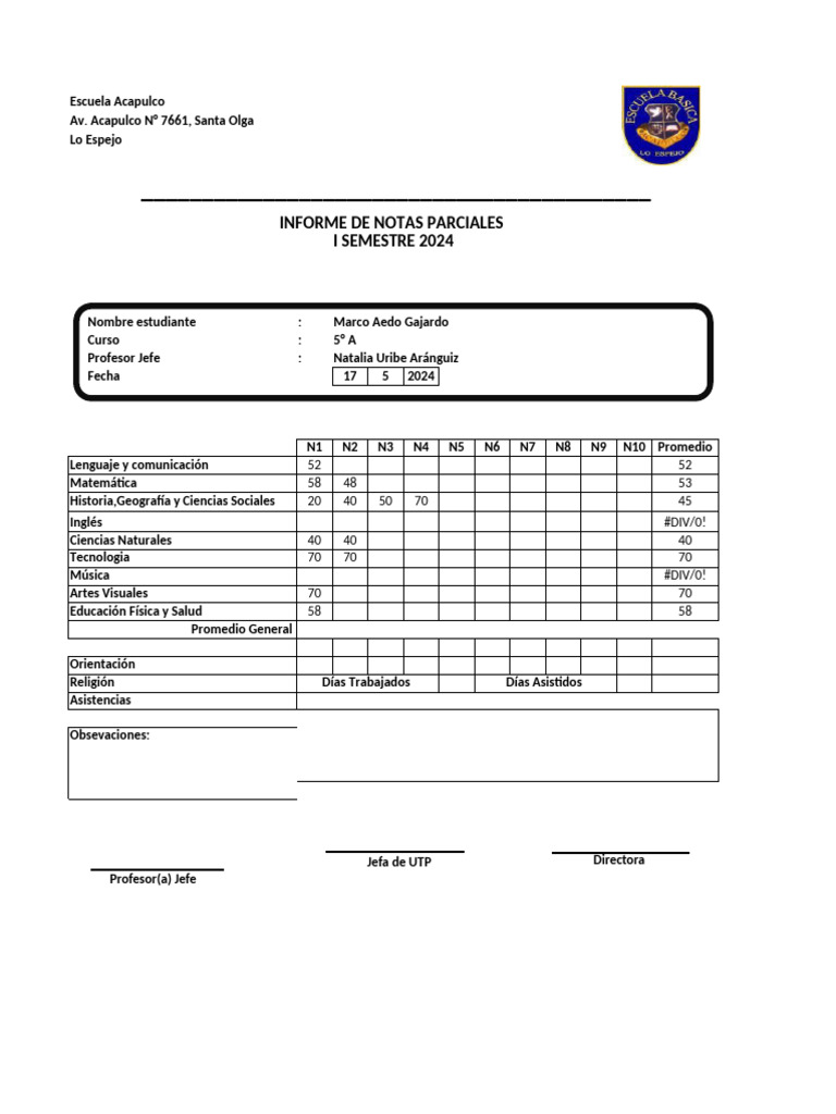 Informe de Notas 5to | PDF