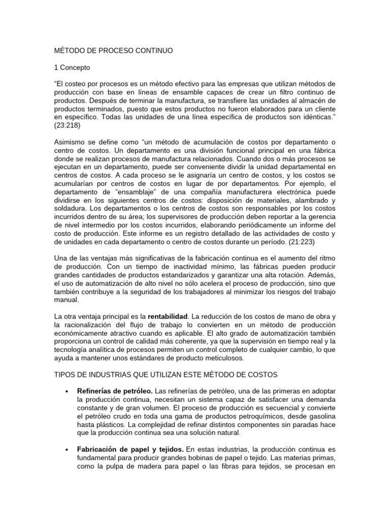 Método de Proceso Continuo | PDF