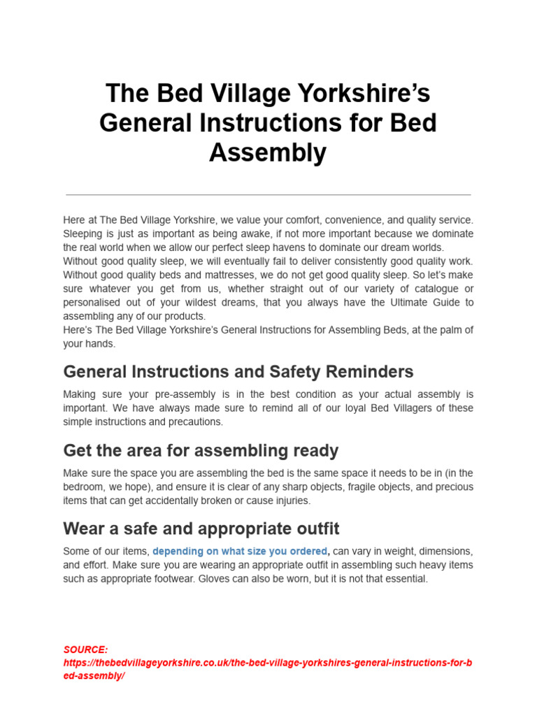 Bed Assembly Instructions Guide | PDF | Bed | Cooking, Food & Wine