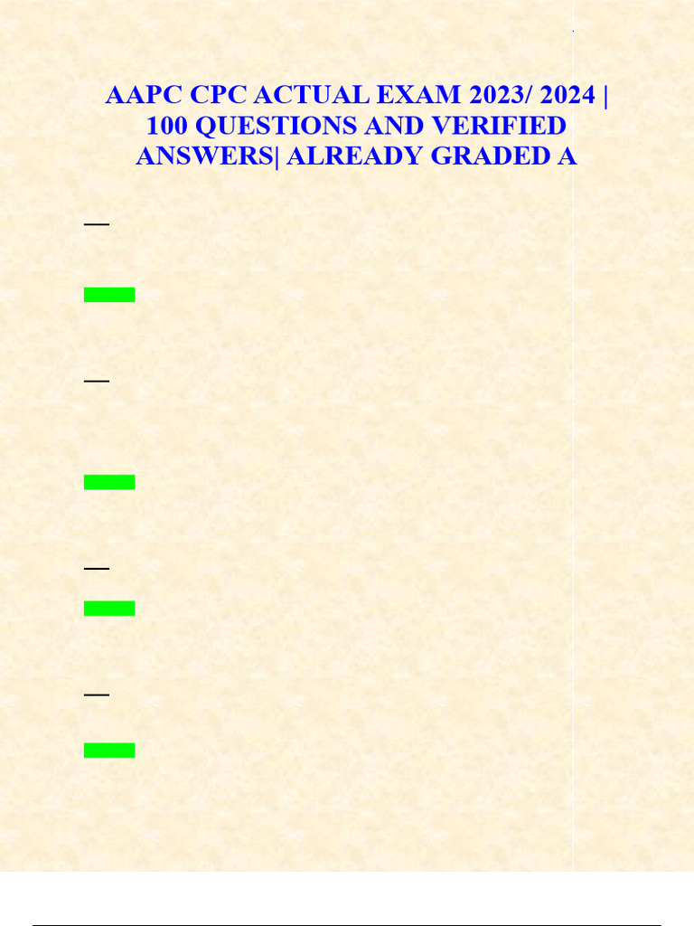 Aapc CPC Actual Exam 2023 2024 100 Questions and Verified Answers ...