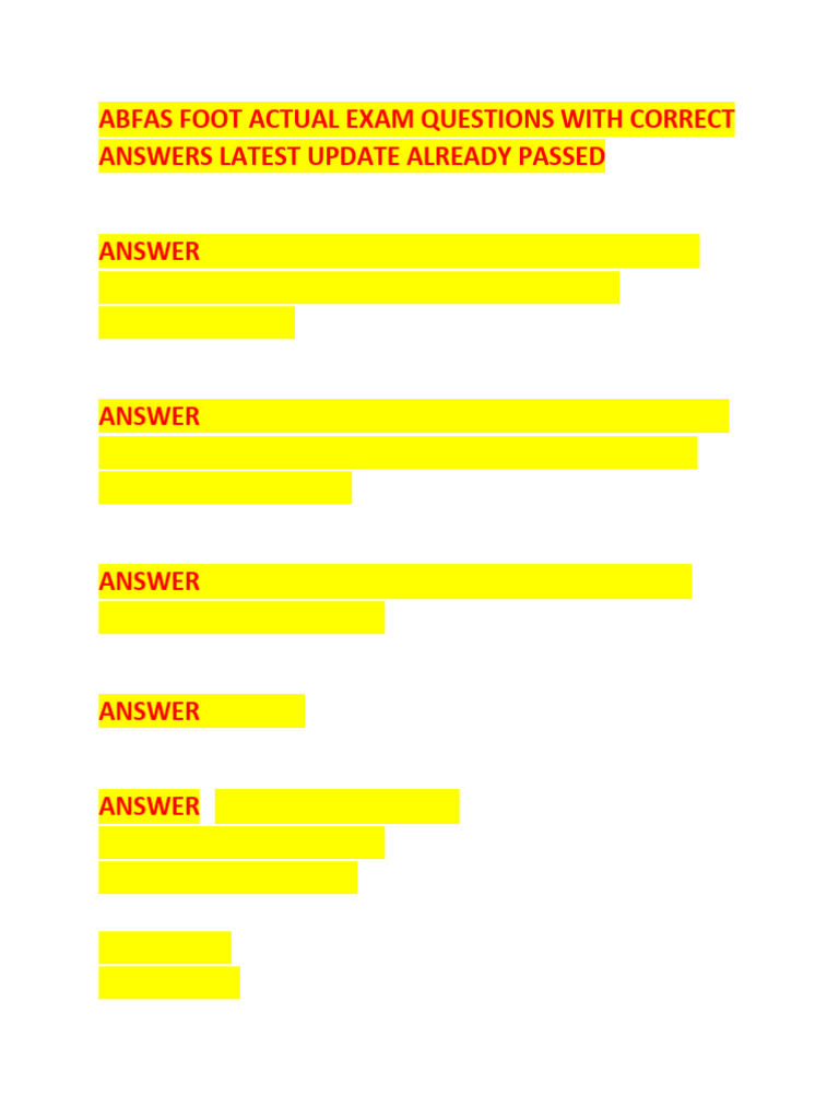 Abfas Foot Actual Exam Questions With Correct Answers Latest Update ...