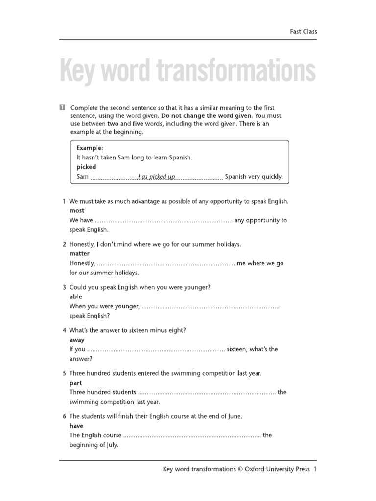 Key Word Transformation | PDF