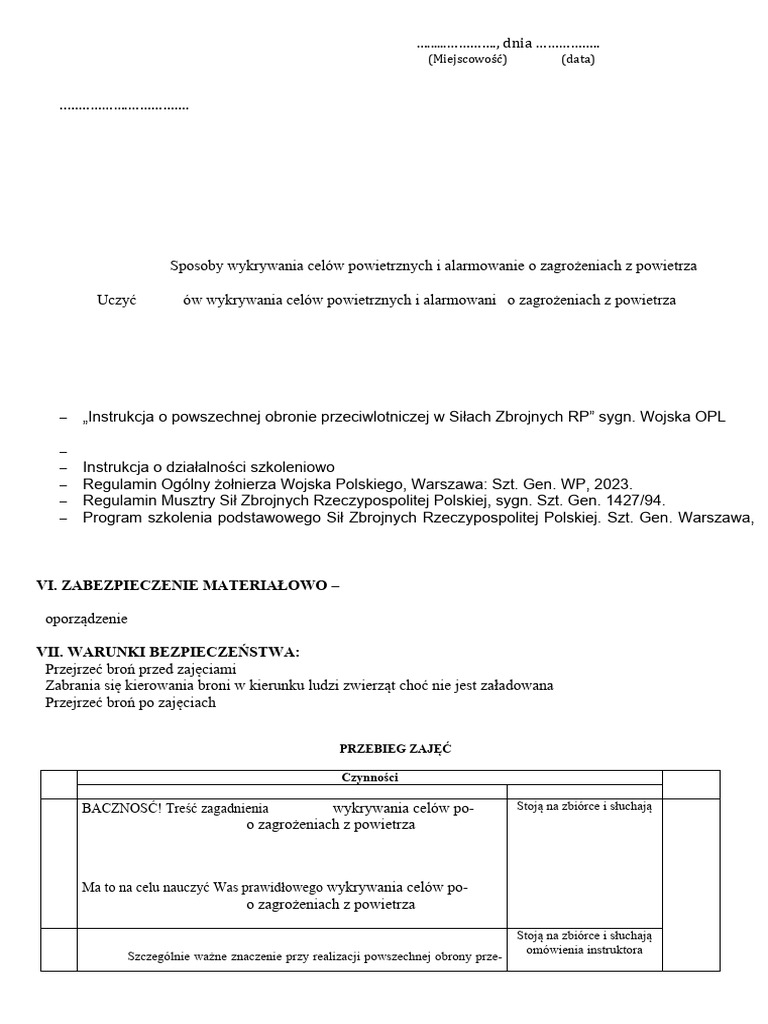 Plan Pracy - Opl 1 | PDF