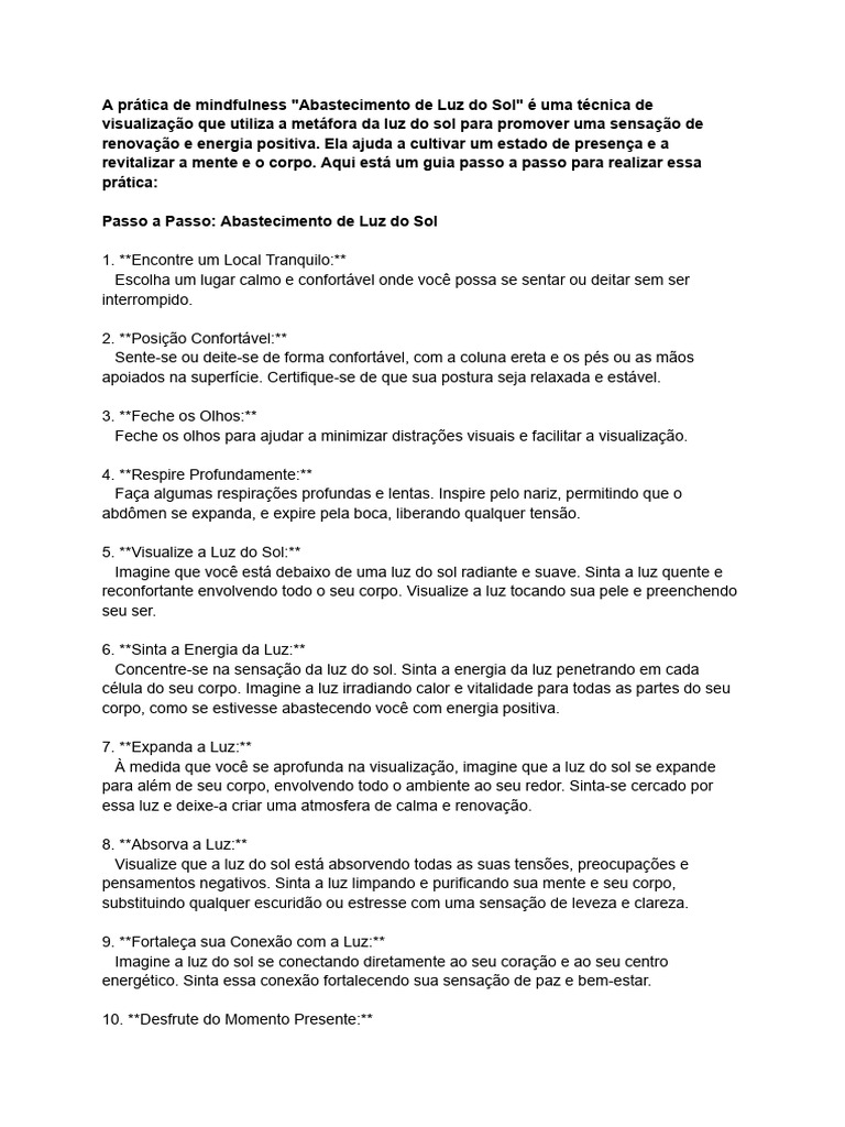 A Prática de Mindfulness - Abastecimento de Luz Do Sol | PDF