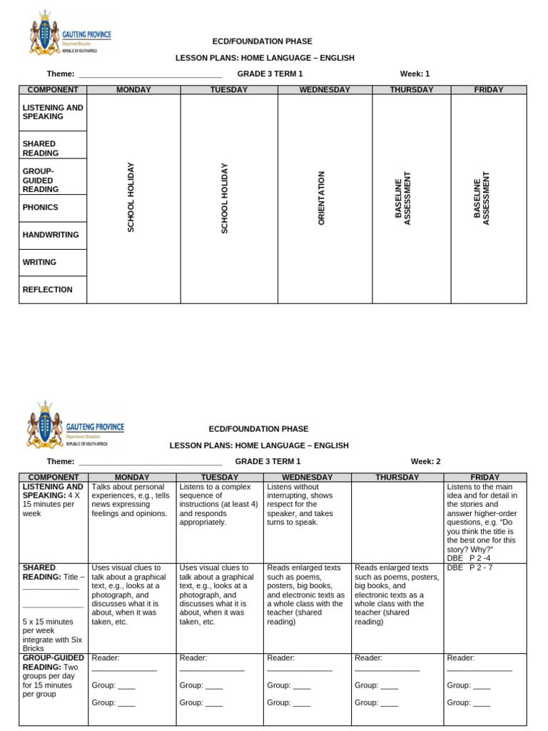 Lesson Plans EHL Grade 3 Term 1 | PDF | Phonics | Letter Case