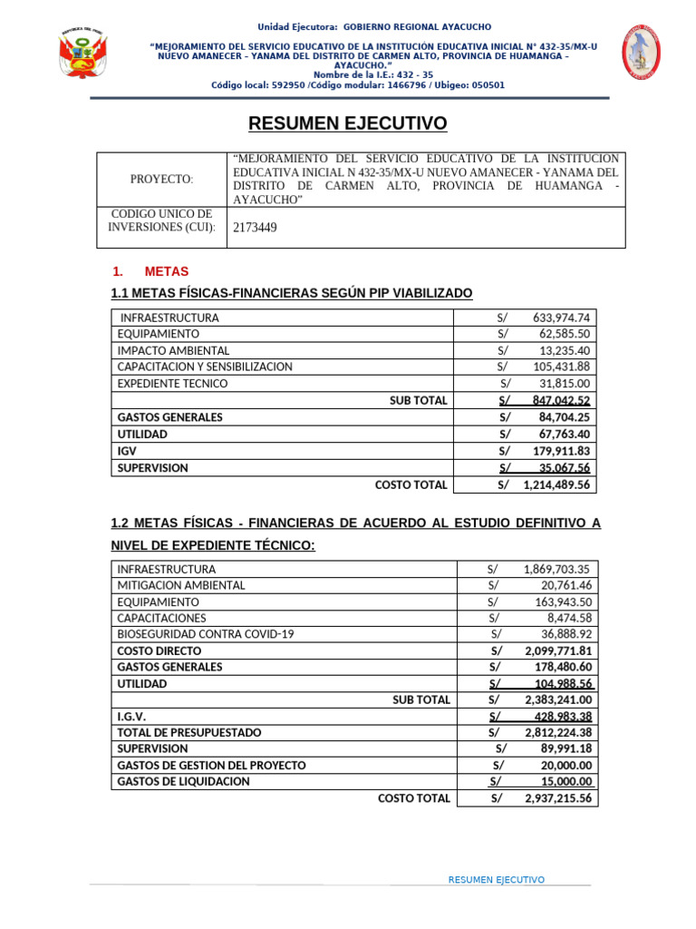 Resumen Ejecutivo Yanama Okk | PDF | Ingeniería