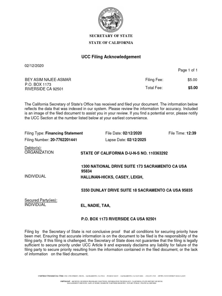 California UCC Financing Statement Filing | PDF | Uniform Commercial Code | Justice
