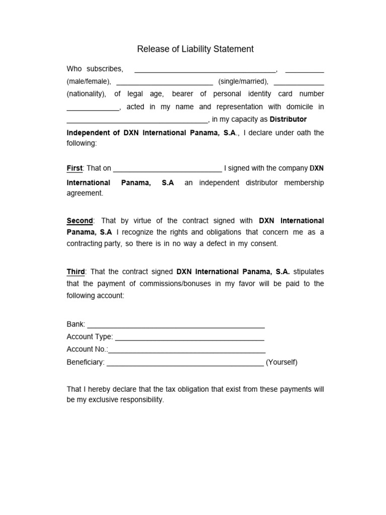 Release of Liability Statement - EN | PDF