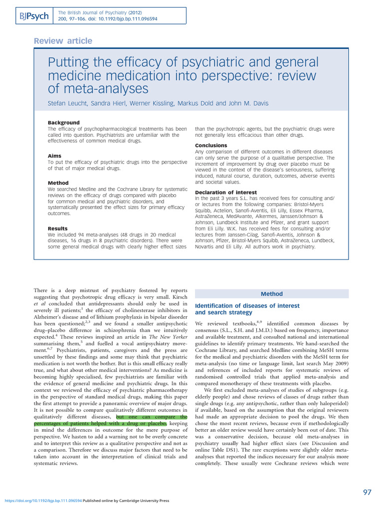 Putting the Efficacy of Psychiatric and General Medicine Medication ...