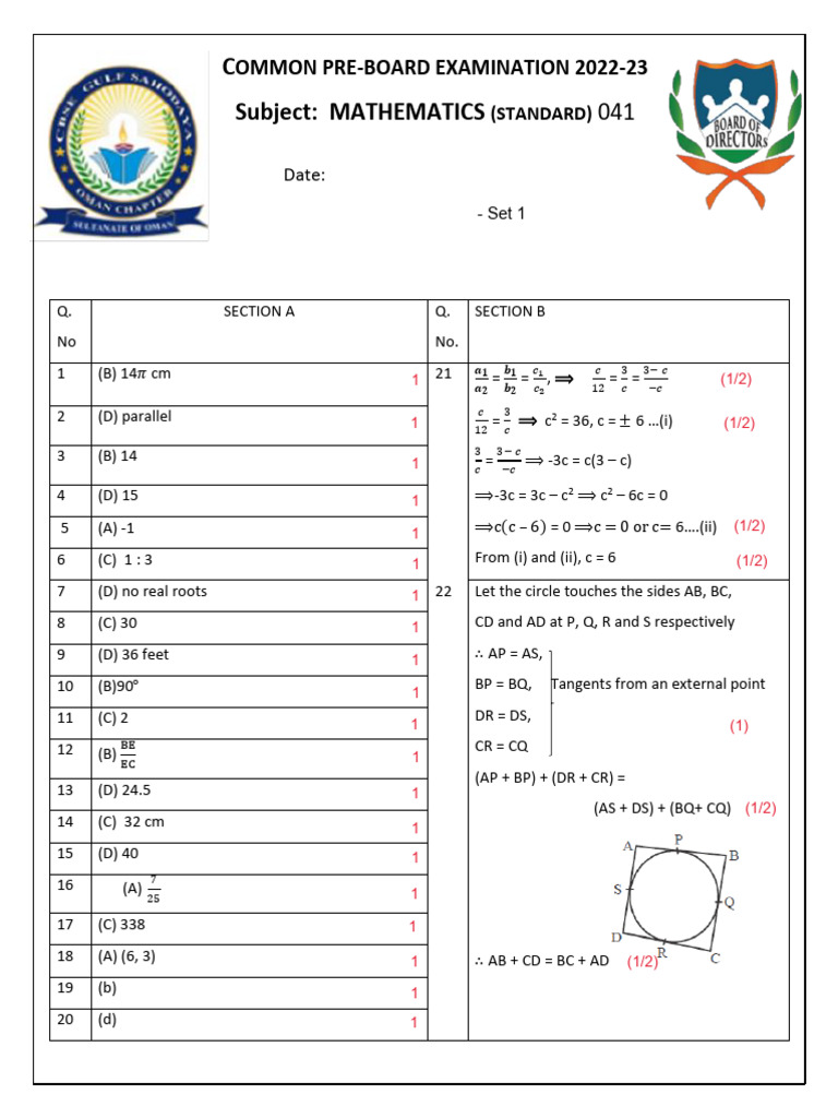 1.MS Common Board. Class-X.std Math | PDF