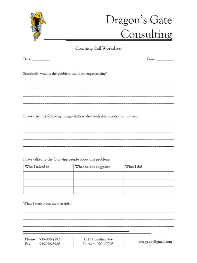 Coaching Call Worksheet | PDF | Psychotherapy | Medical Treatments