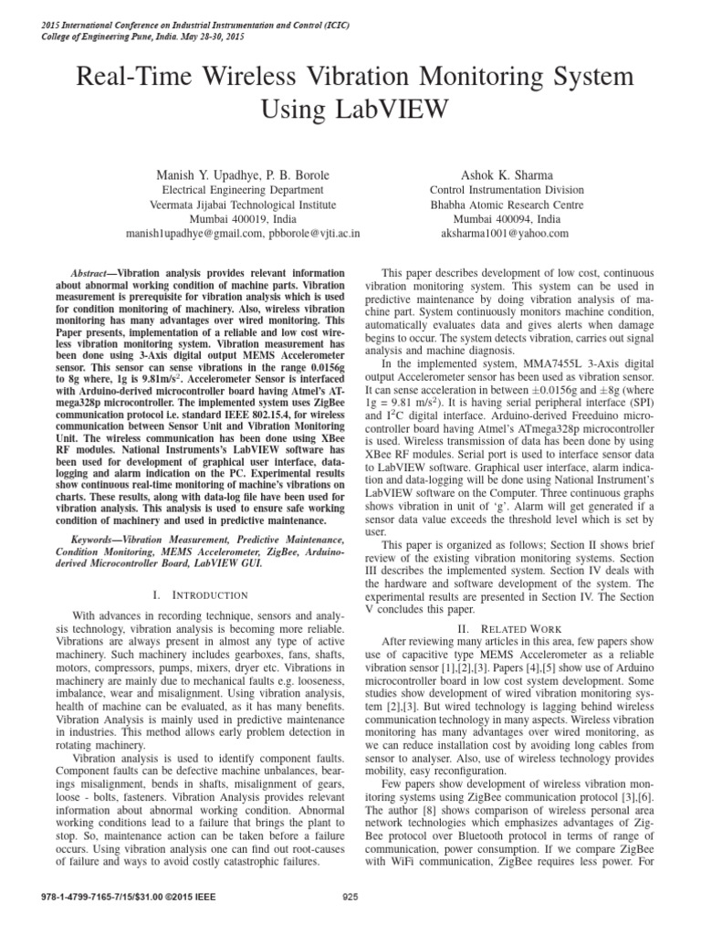 Real-Time Wireless Vibration Monitoring System Using Labview | PDF