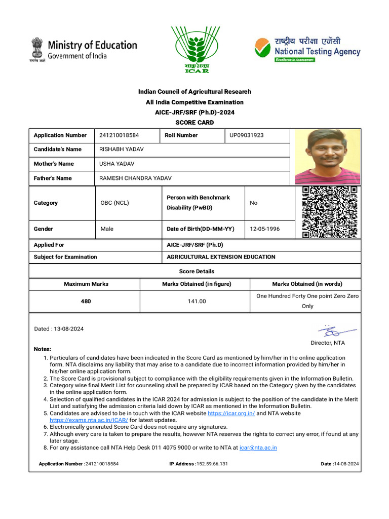 ICAR AICE-JRF - SRF (PH.D) - 2024 | PDF