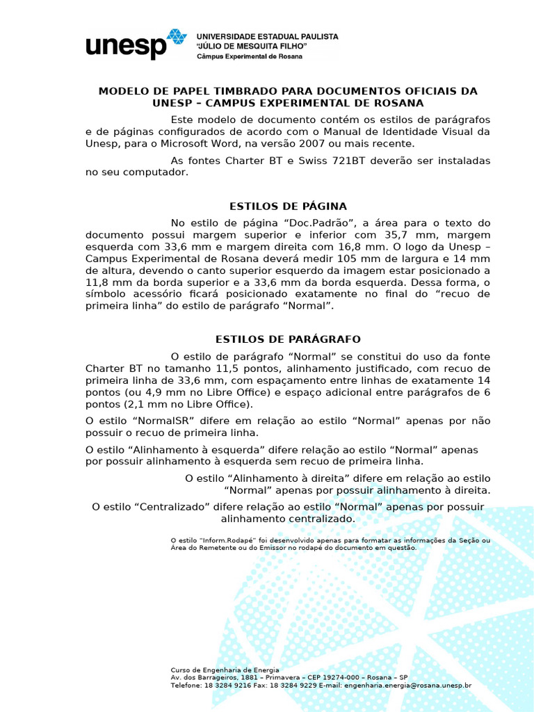 Modelo de Papel Timbrado para Documentos Oficiais Da Unesp | PDF