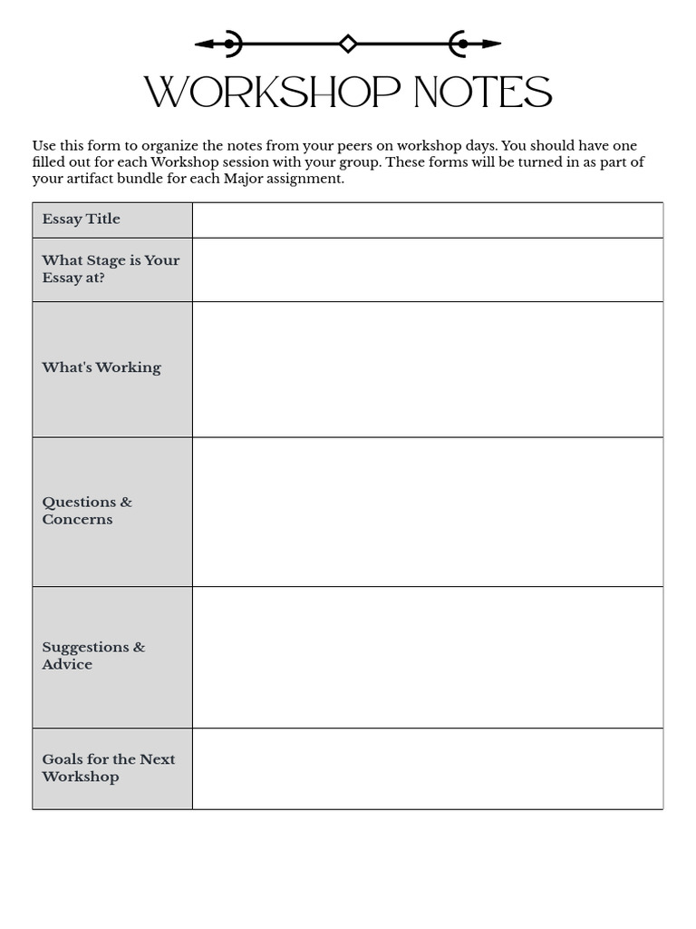 Workshop Notes Form | PDF