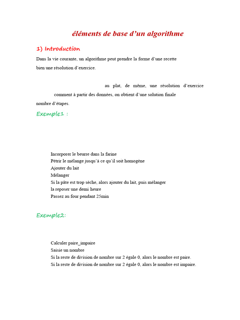 chapitre 1_Les éléments de base d’un algorithme | PDF