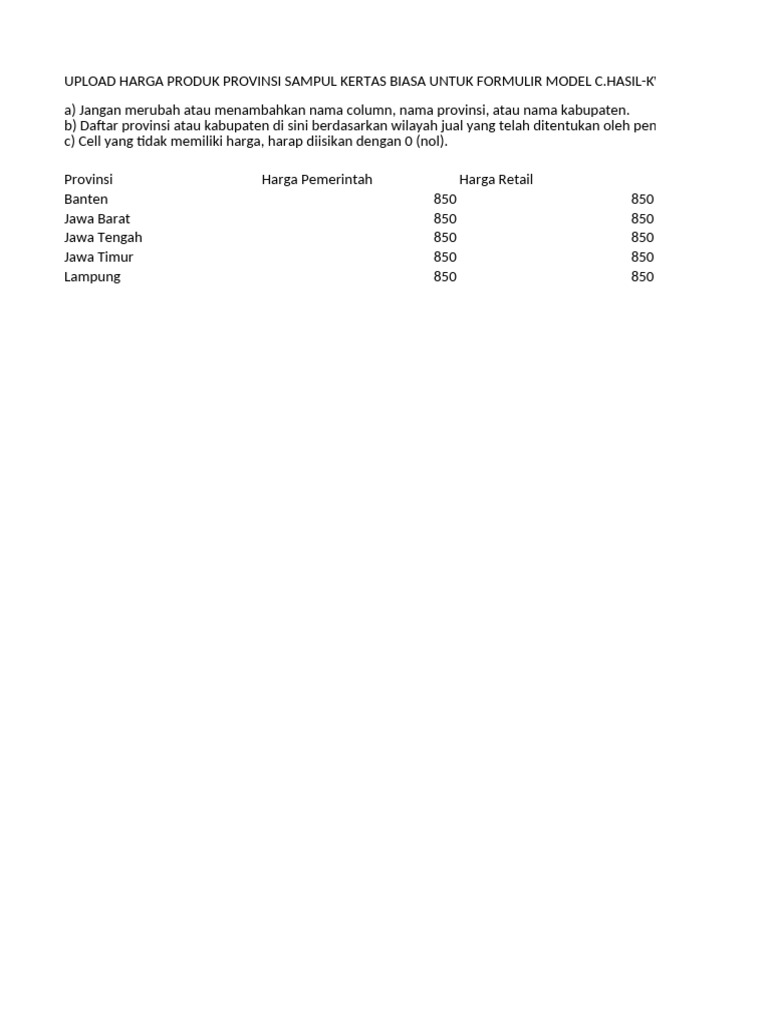 Template Harga Produk Sampul Kertas Biasa Untuk Formulir Model C.hasil ... Template Harga Produk Sampul Kertas Biasa Untuk Formulir Model C.hasil ...