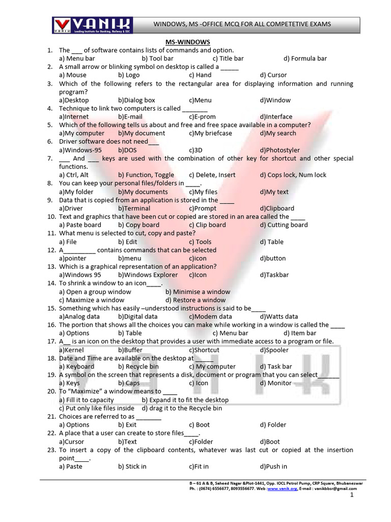Ms Windows and Ms Office MCQ | PDF