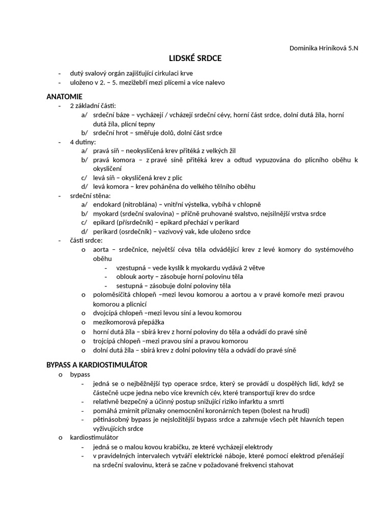 Anatomie Lidskeho Srdce | PDF